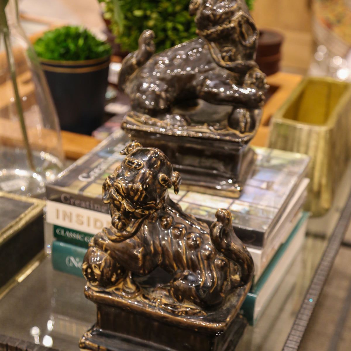 Pair of Black Peking Lion Statues – EK Home
